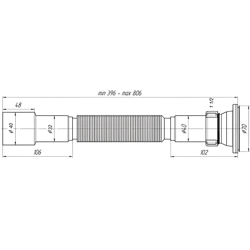 TUB FLEXIBIL EXTENSIBIL 1 1/2 X 32/40 MM LV1123240 - Vasion